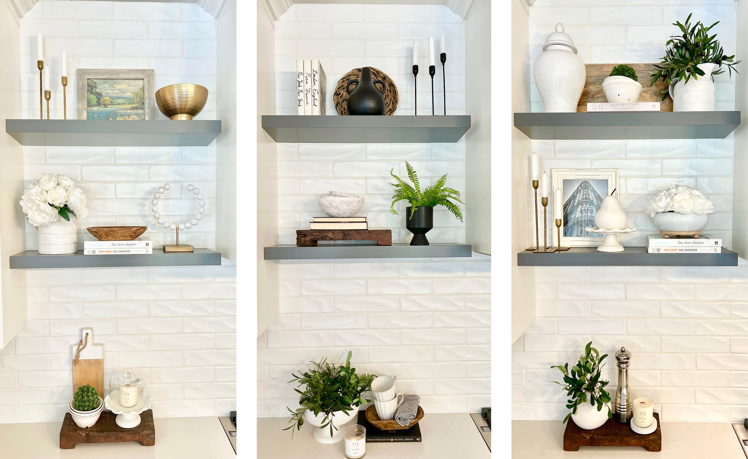 Open Shelf Styling Three Ways - Seaside Magazine